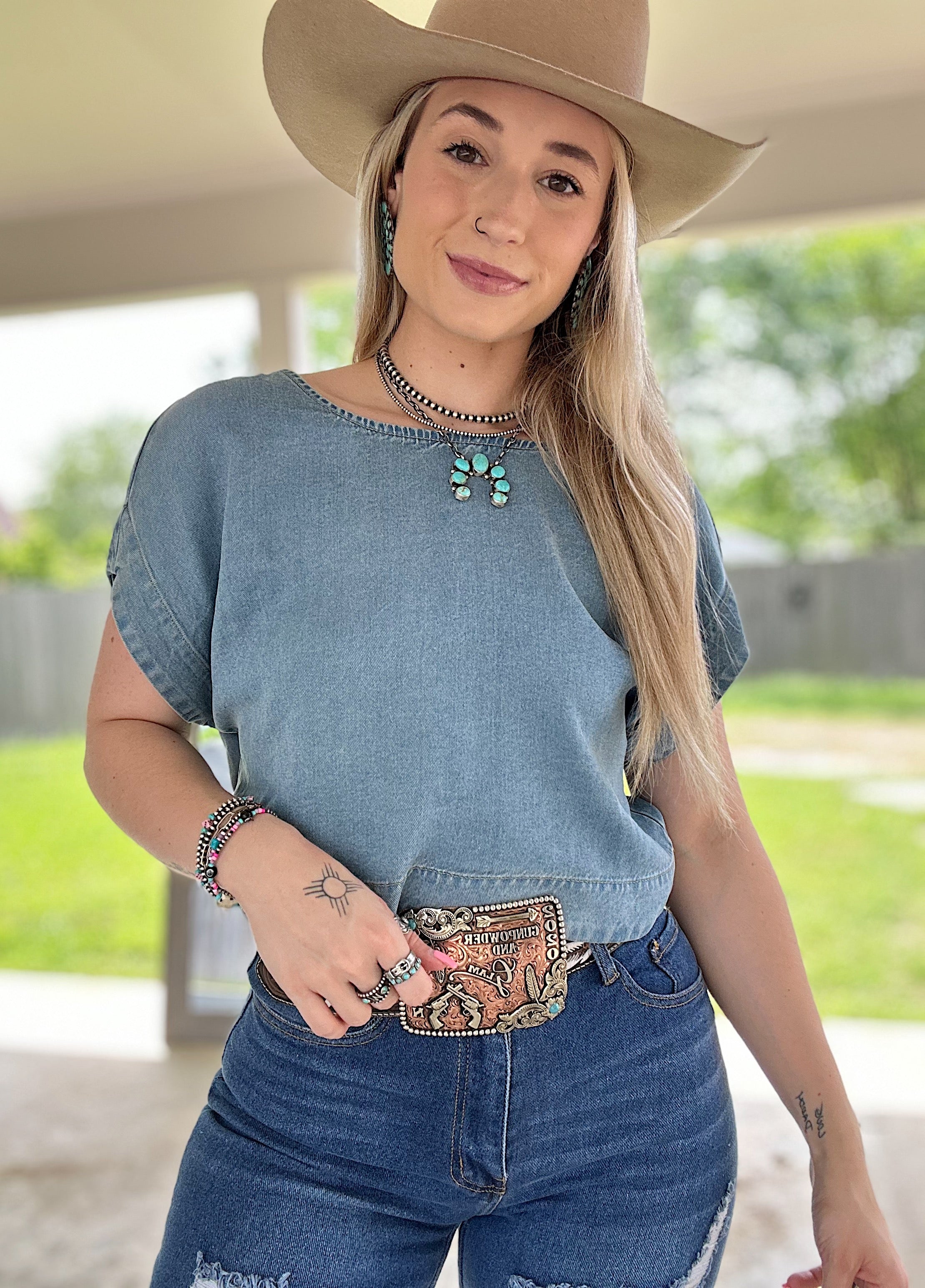 The Denim Top – Gunpowder and Glam Boutique